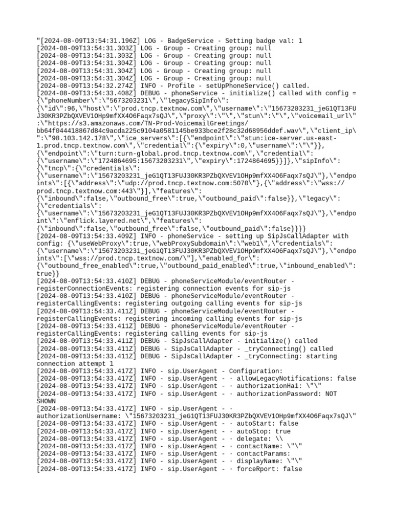 Textnow - Fri, 09 Aug 2024 14 - 00 - 27 GMT - Log | PDF | Session Initiation Protocol | Cyberspace