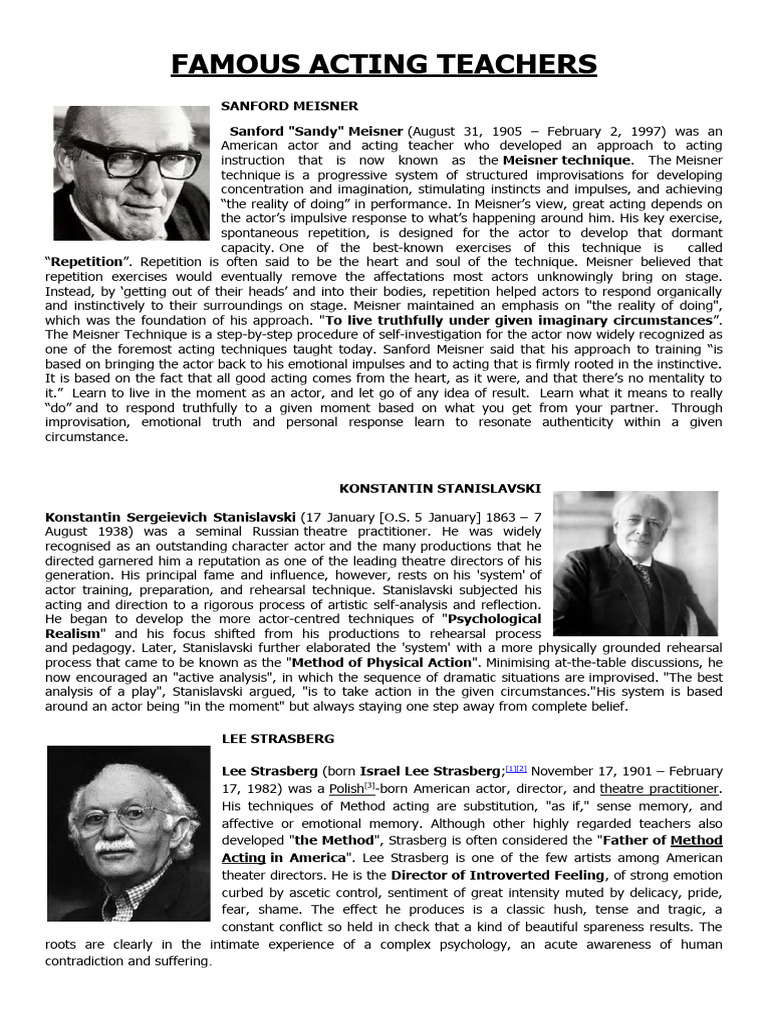 List & Info of Famous Acting Teachers | PDF | Entertainment ...