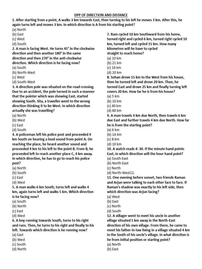 Direction and Distance Problems | PDF