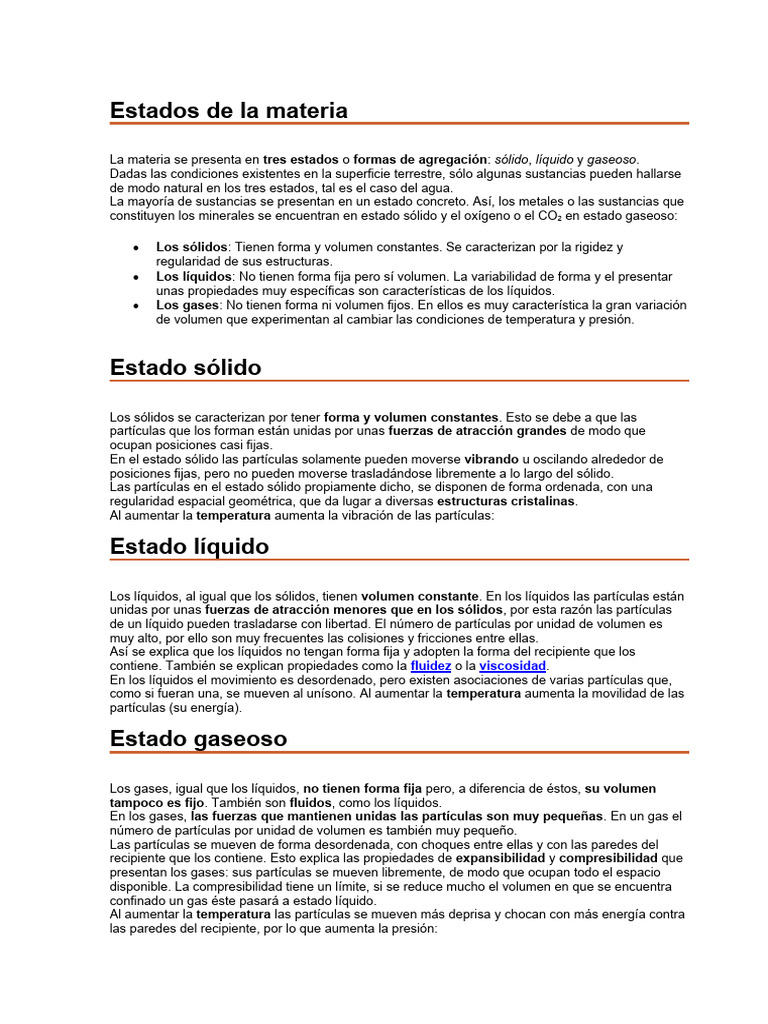 Estados de la materia: sólido, líquido, gas | PDF | Gases | Líquidos