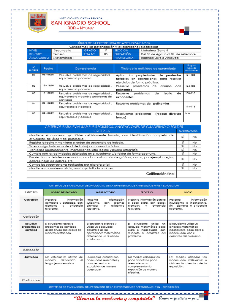 Temario-Eda-05-1ero-Sec-Mate Ii-Iep-Sis-2024 A-B | PDF | Evaluación
