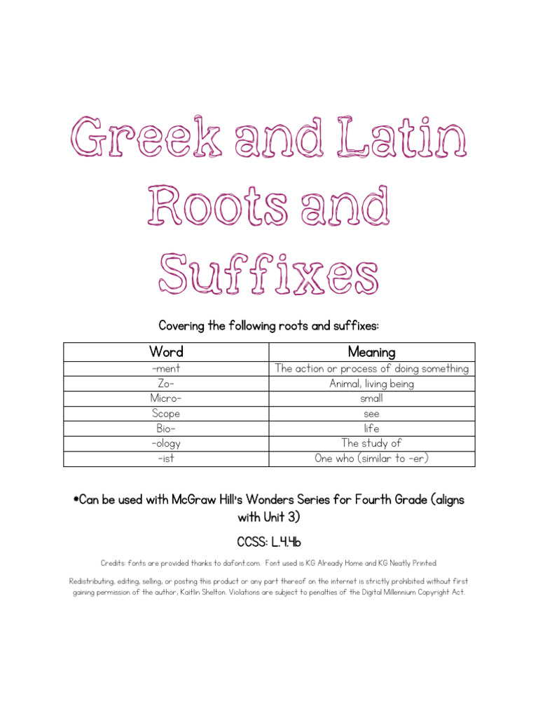 Greek and Latin Roots and Suffixes: Word Meaning | PDF | Linguistic ...