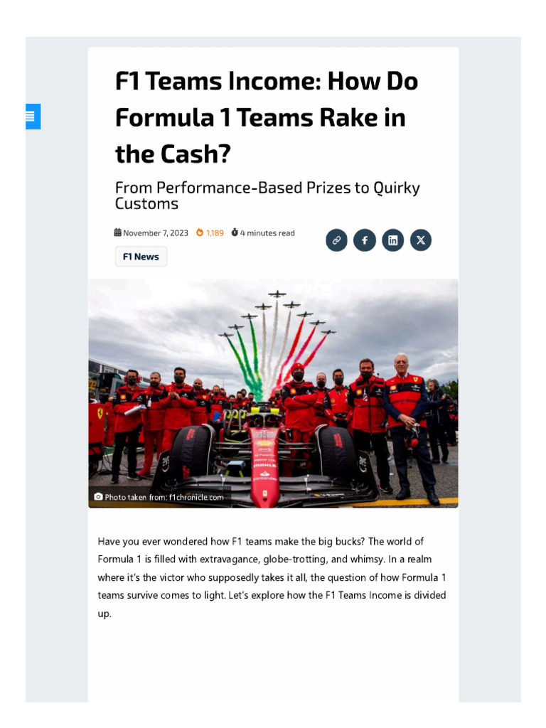 F1 Teams Income - Unveiling The Money Behind Formula 1 | PDF