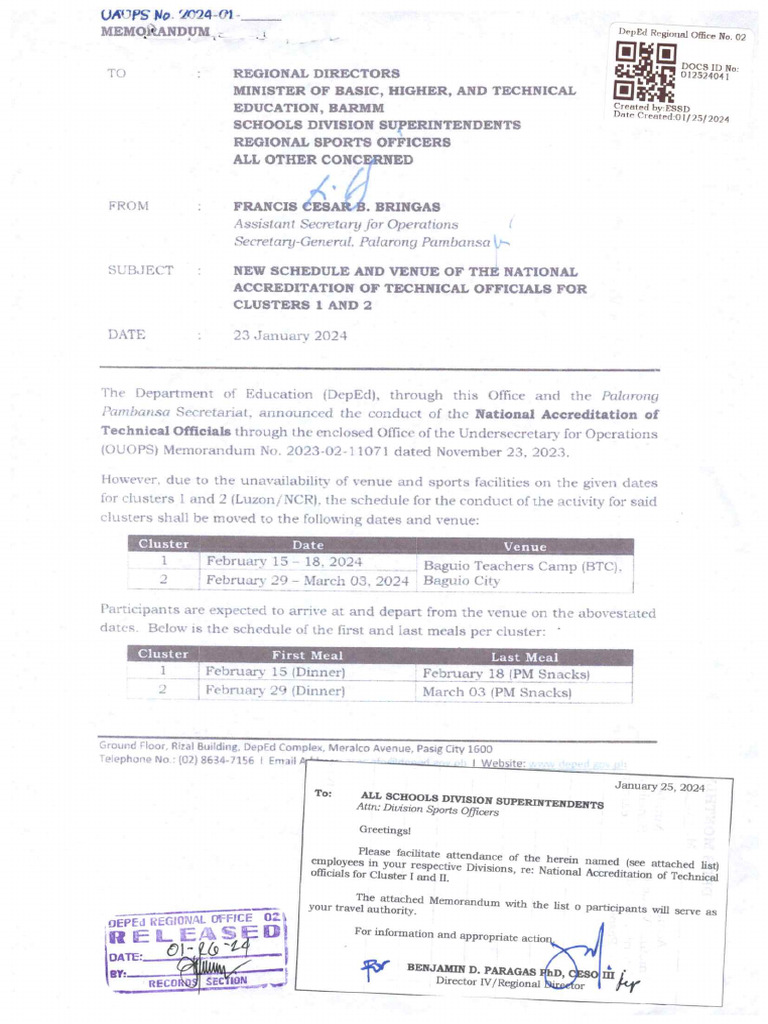Memorandum National Accreditation of Technical Officials For Cluster I ...