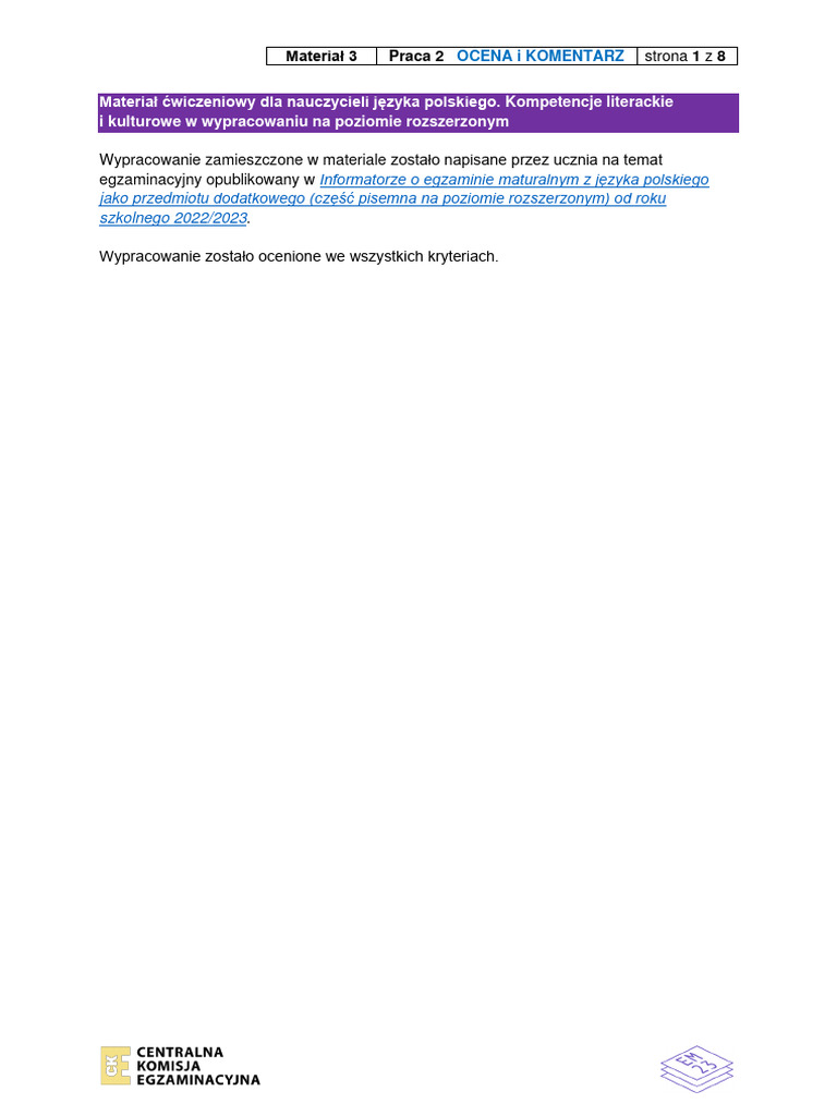 03 Kompetencje Literackie I Kulturowe Wypracowaniu Na Pr. Praca 2 Komentarz | PDF
