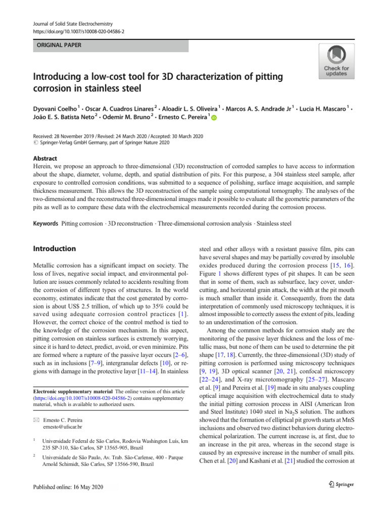 Introducing A Low Cost Tool For 3D Characterization of Pitting | PDF ...
