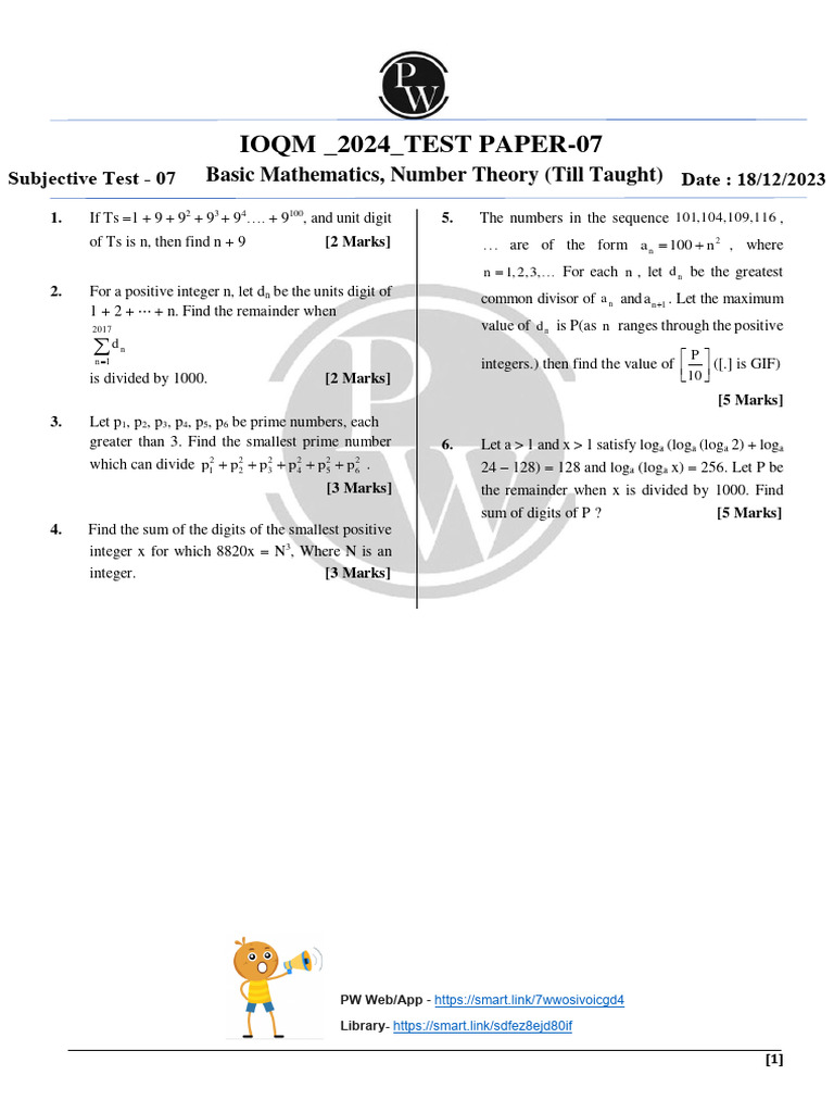 Math Olympiad Practice Test | PDF | Prime Number | Mathematical Objects