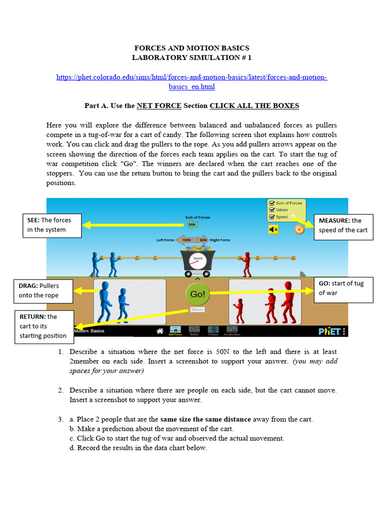 Forces and Motion Lab Simulation Guide | PDF | Force | Mass