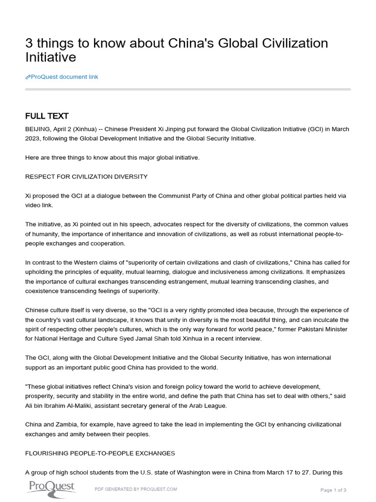 3 Things To Know About China's Global Civilization Initiative | PDF ...