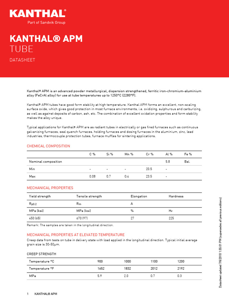 Datasheet-Kanthal-Apm-En-V2018-07-06 13 - 55 Version 1 | PDF | Welding ...