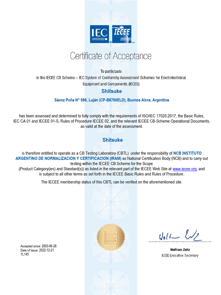 Certificado IECEE - CBTL - Certificate - Shitsuke | PDF | Technology ...
