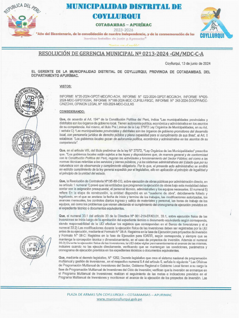 Resolución de Gerencia Municipal N°0213-2024-GM | PDF Resolución de Gerencia Municipal N°0213-2024-GM | PDF
