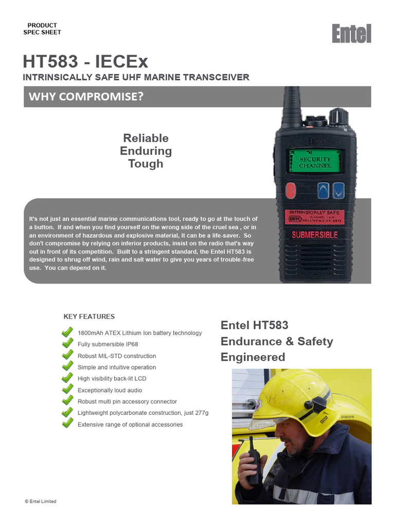 Entel-HT583-Intrinsically-Safe-UHF-Radio 1234 | PDF | Radio | Lithium ...