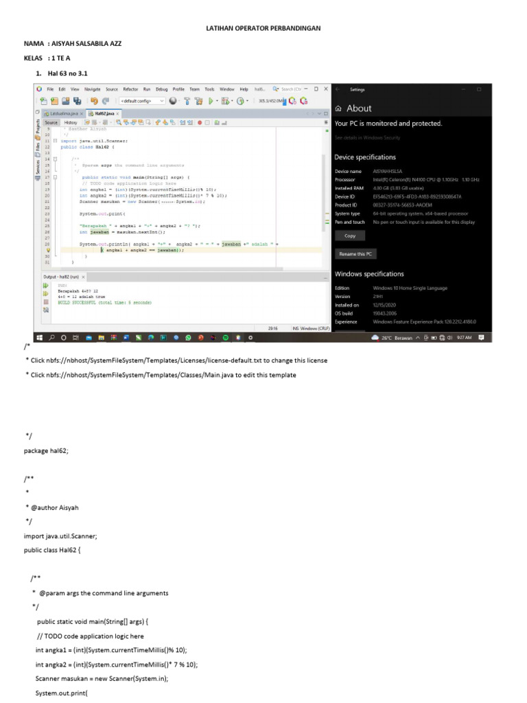 Latihan Operator Perbandingan Aisyah 1tea | PDF | Technology Development | Computer Engineering