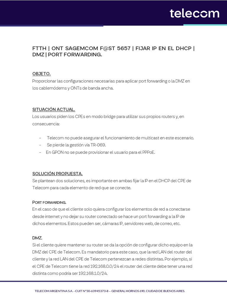 Configuración de Port Forwarding en Sagemcom F@st 5657 | PDF ...