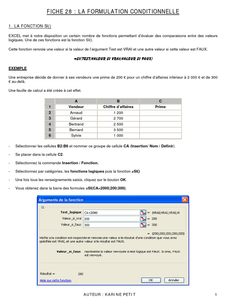 Formule SI() et Imbriquée dans Excel | PDF