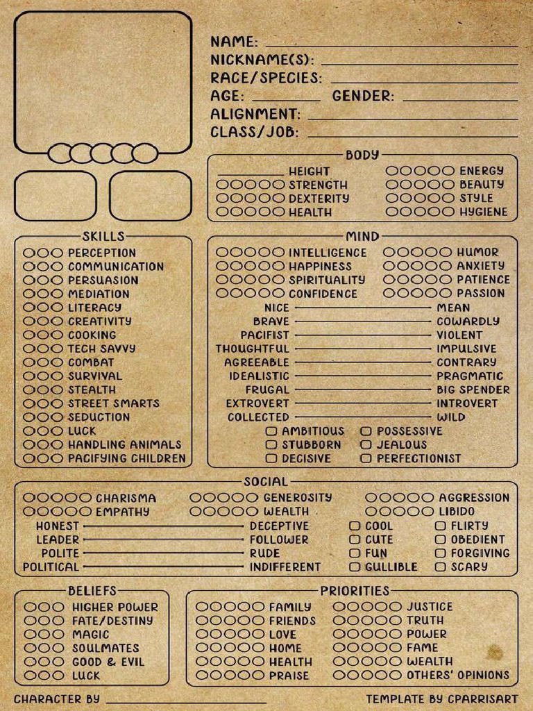 Character Sheet Old Paper | PDF