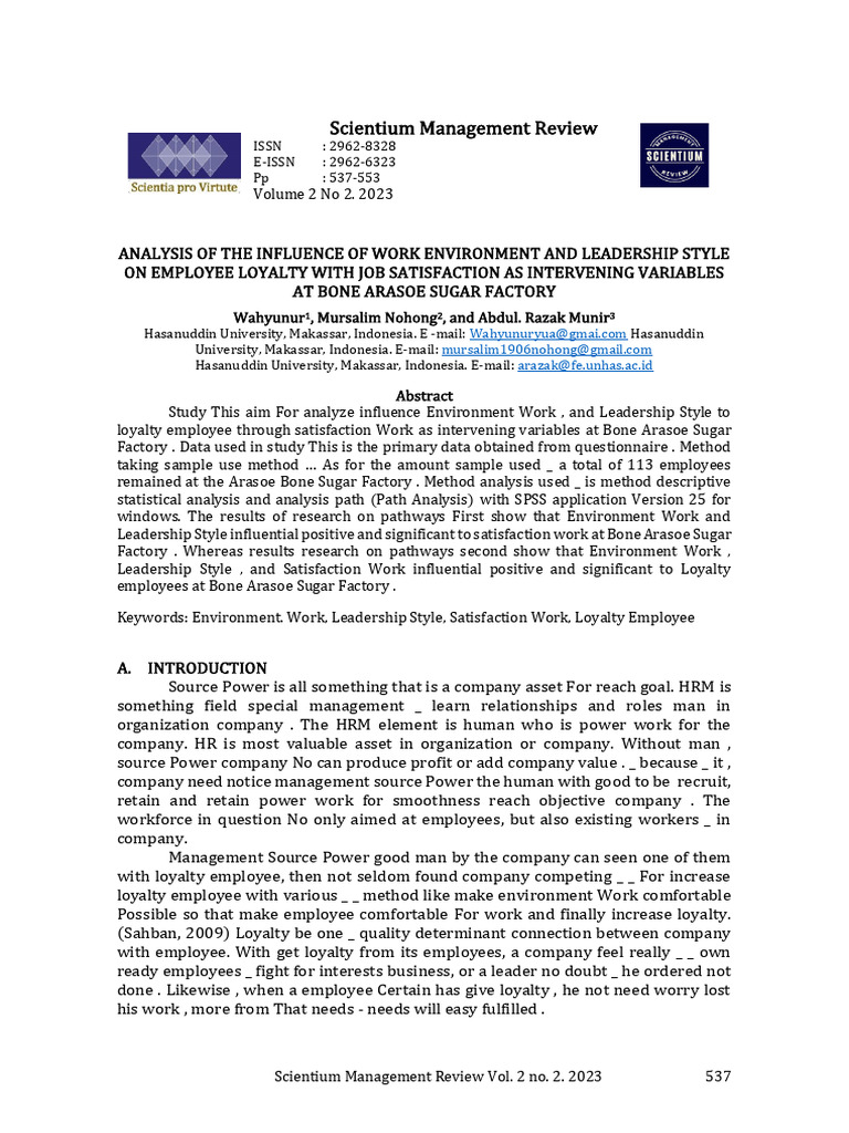 Work Environment & Leadership Impact on Employee Loyalty | PDF | Regression Analysis | Scatter Plot