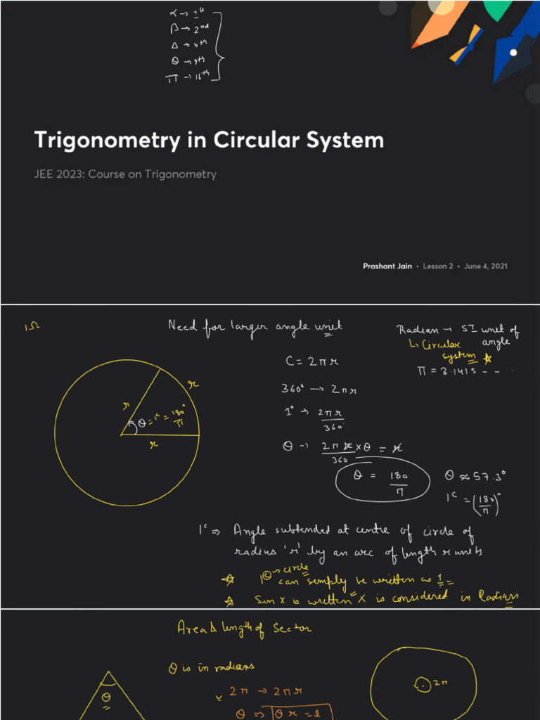 Trigonometry in Circular System With Anno | PDF