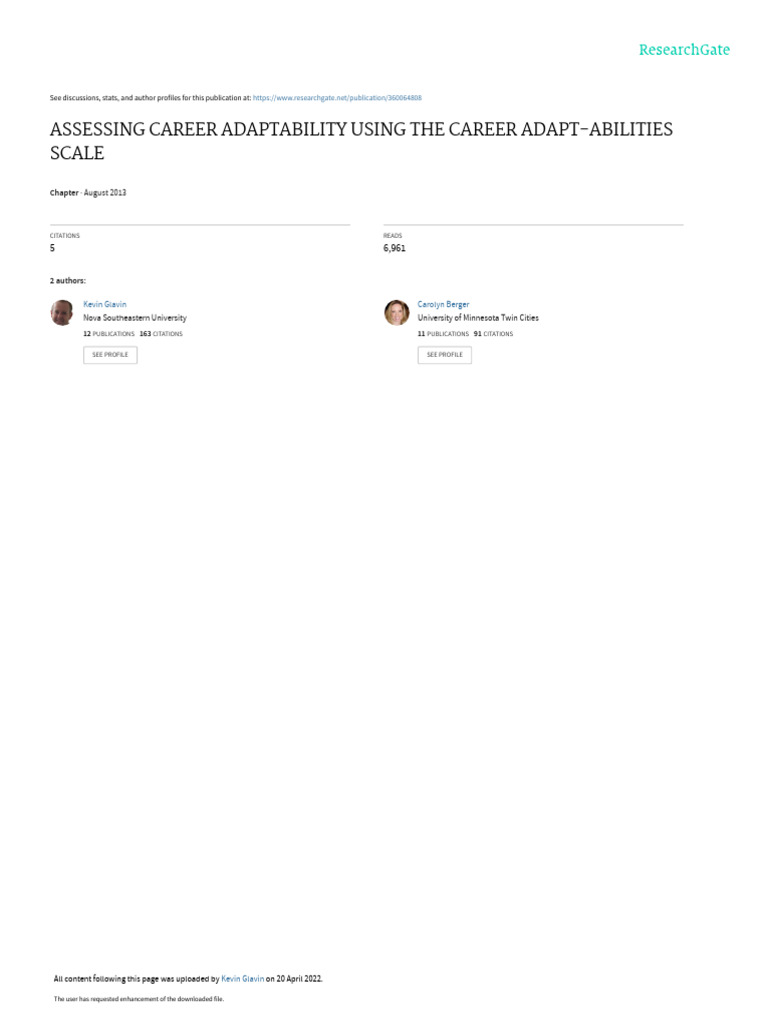 CareerAdapt AbilitiesScale | PDF | Standard Score | Self Esteem