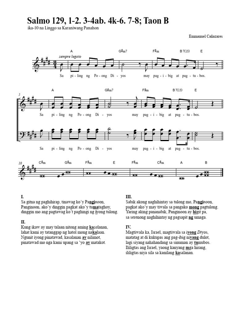 Salmo 129, 1-2. 3-4ab. 4k-6. 7-8 Taon B (Ika-10 Na Linggo Sa Karaniwang Panahon) | PDF