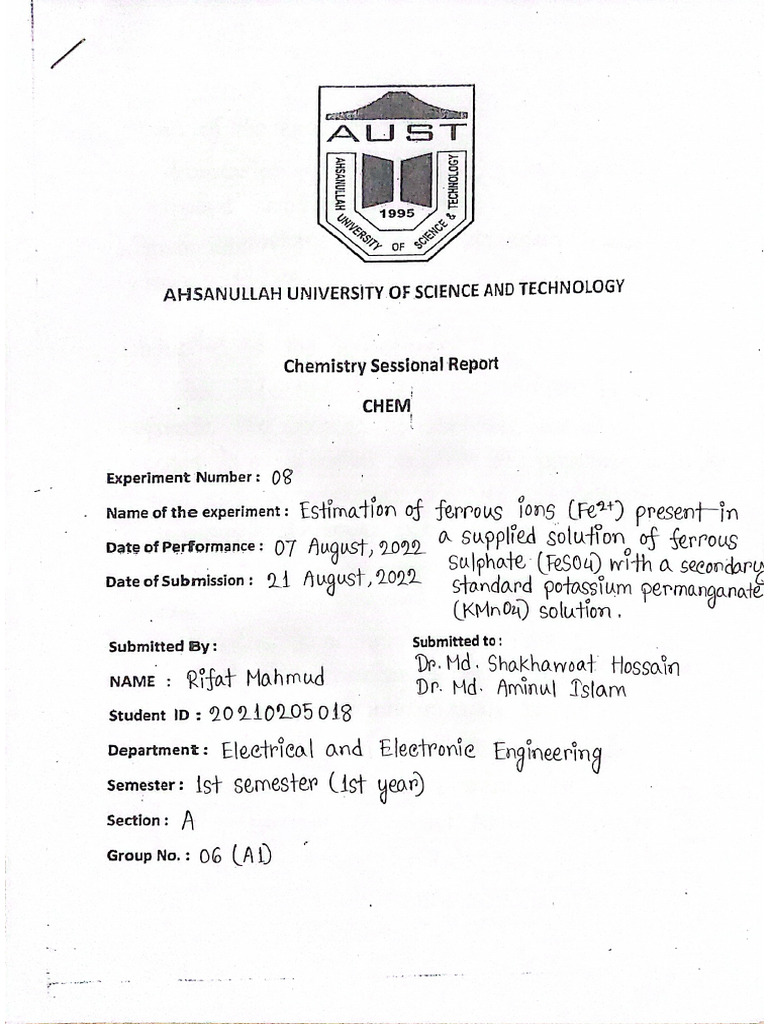 Chem Lab 08 | PDF Chem Lab 08 | PDF