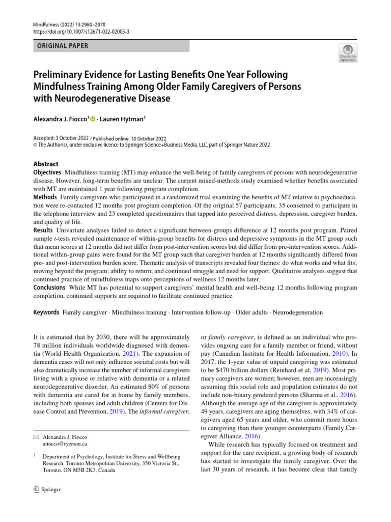 Lasting Benefits of Mindfulness for Caregivers | PDF | Psychology ...