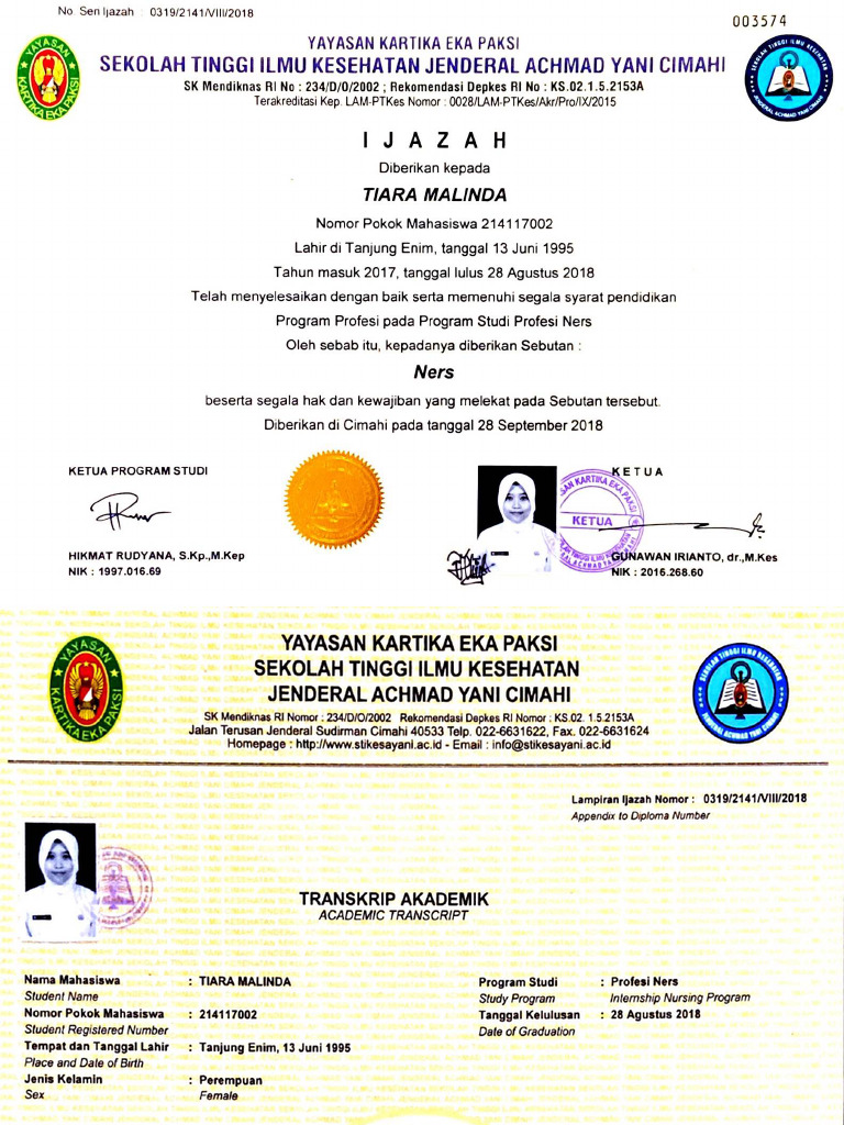 Ijazah Dan Transkrip Tiara Malinda | PDF