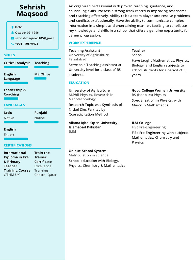 Resume Sehrish Maqsood | PDF