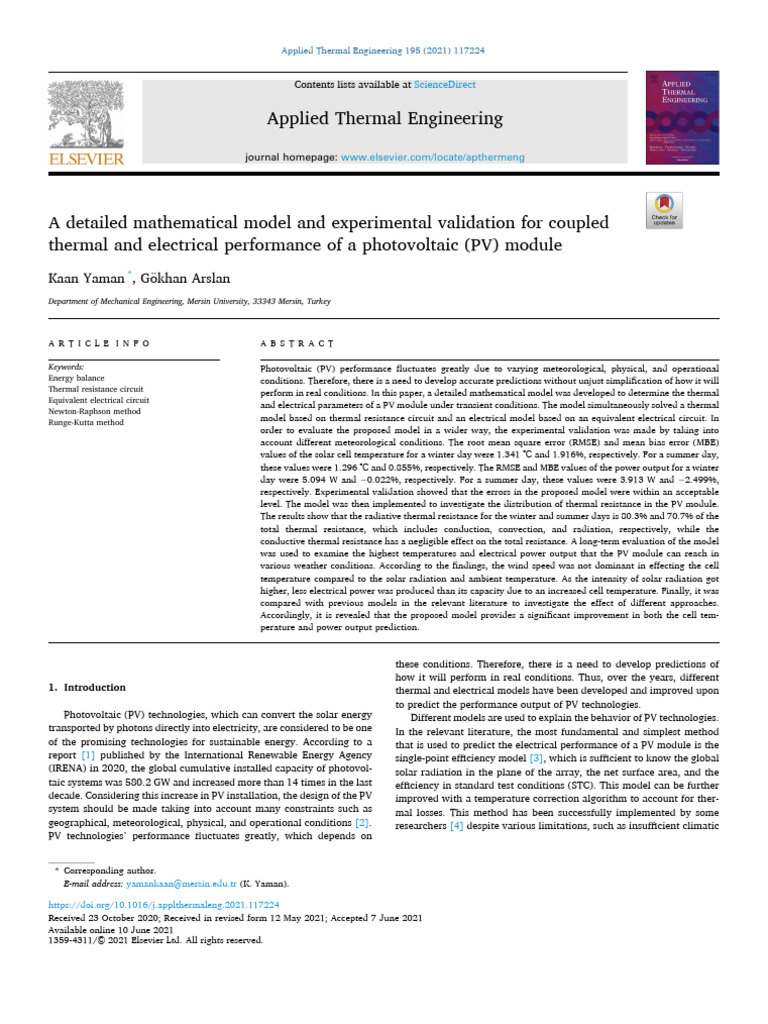 A Detailed Mathematical Model and Experimental Validation For Coupled ...