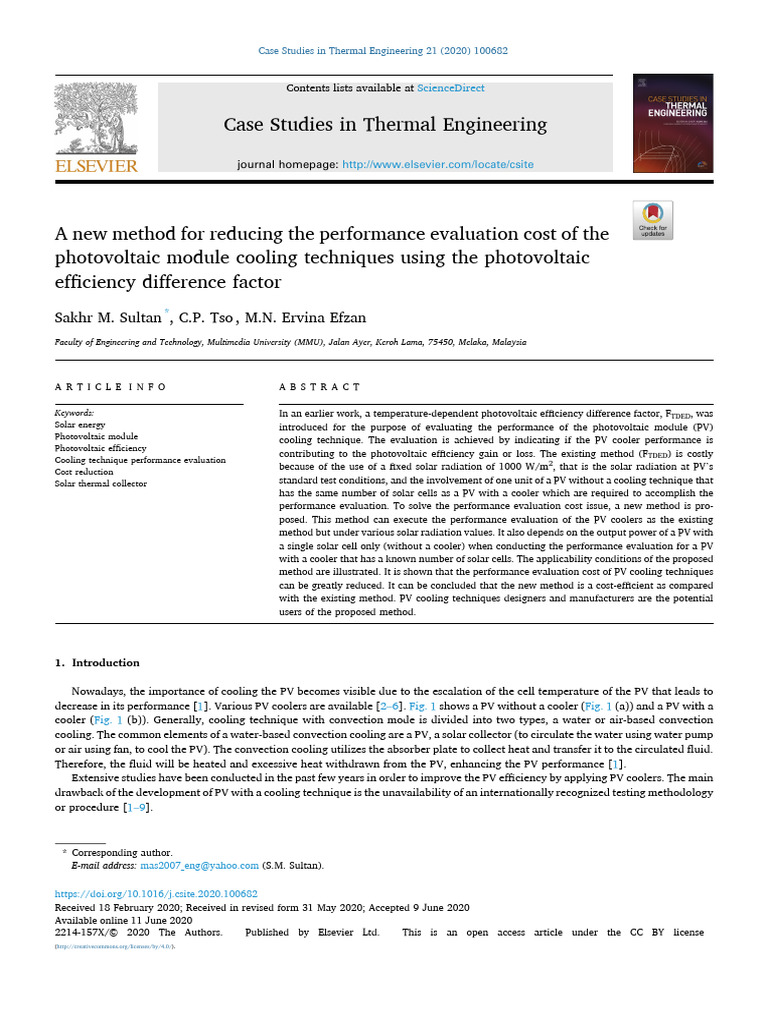 Case Studies in Thermal Engineering: Sakhr M. Sultan, C.P. Tso, M.N. Ervina Efzan | PDF ...