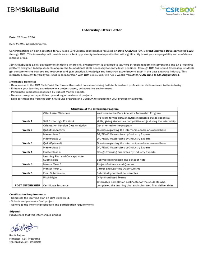 IBM SkillsBuild Data Analytics Internship | PDF | Internship | Job Hunting