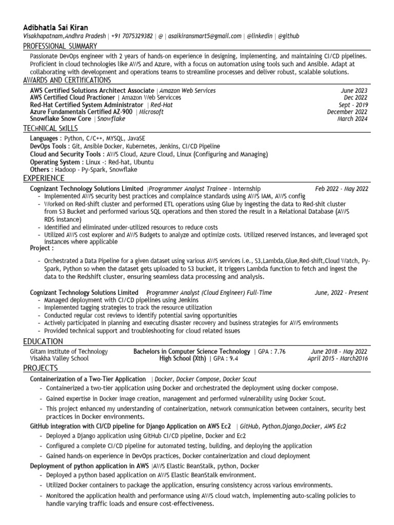 SaiKiran Resume | PDF | Amazon Web Services | Cloud Computing