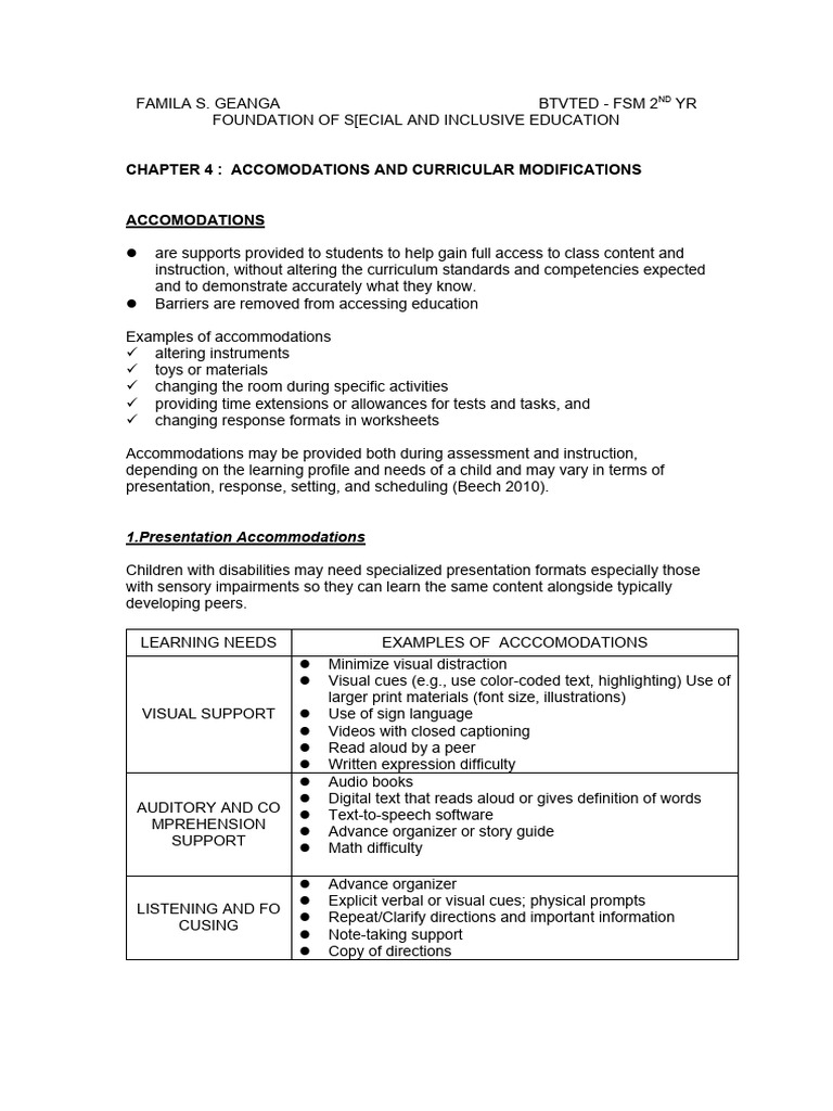ACCOMODATIONS AND CURRICULAR MODIFICATIONS | PDF | Learning | Curriculum