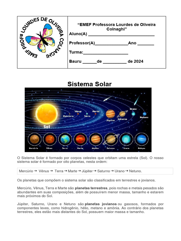 EMEF Atividade Tecnologia Digital | PDF | Planetas | Sistema Solar