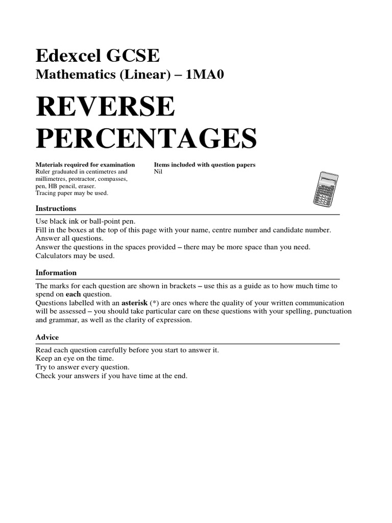 84 Reverse Percentages | PDF