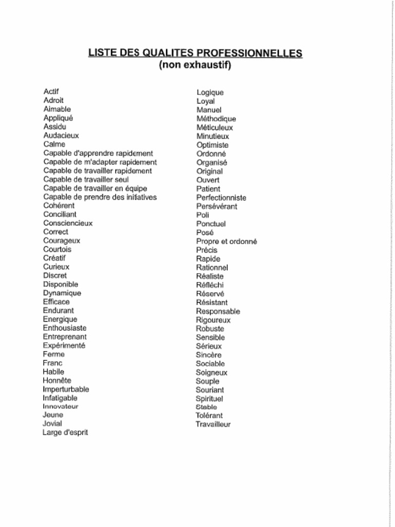 Liste Des Qualités Professionnelles | PDF