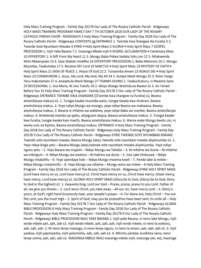 Ridgeways Family Day Mass Program | PDF | Mass (Liturgy) | Christian Prayer