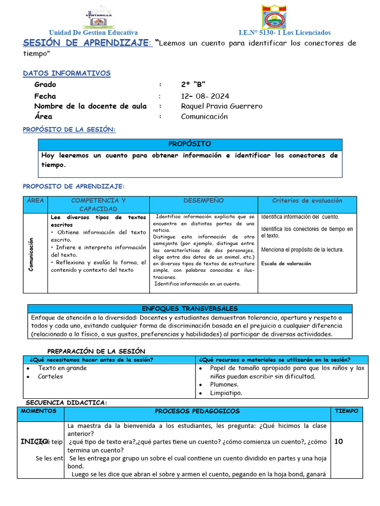 Com Leemos Un Cuento para Identificar Los Conectores | PDF ...