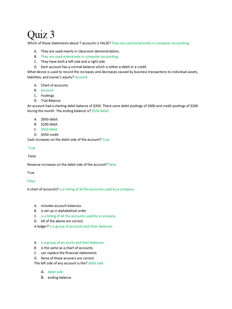 Bookkeeping ACC2207 Quiz 3 | PDF | Debits And Credits | Bookkeeping