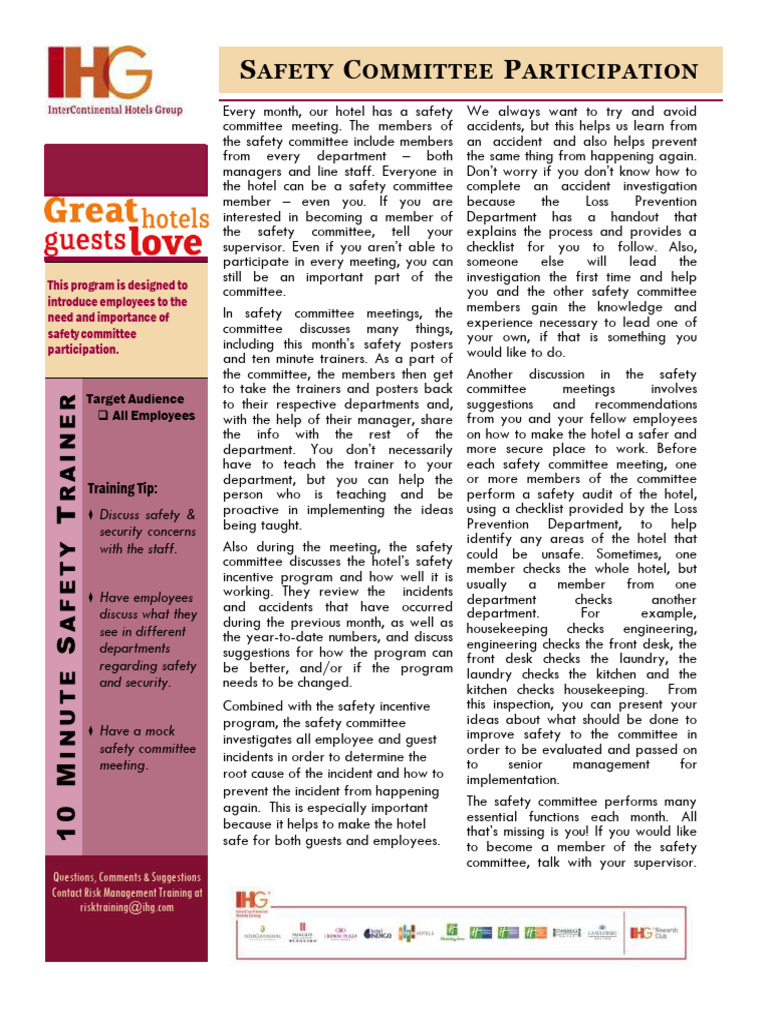 Safety Committee Participation 10 Minute Trainer - English | PDF