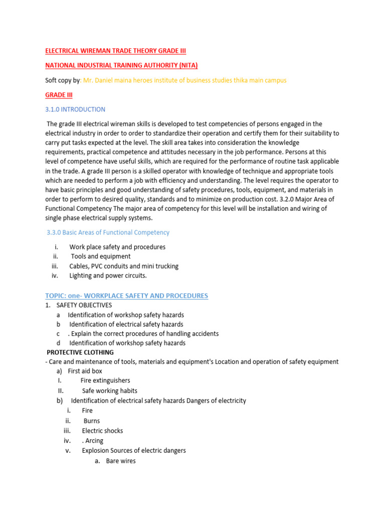 Electrical Wireman Trade Theory Grade III | PDF | Fires | Electrical Wiring