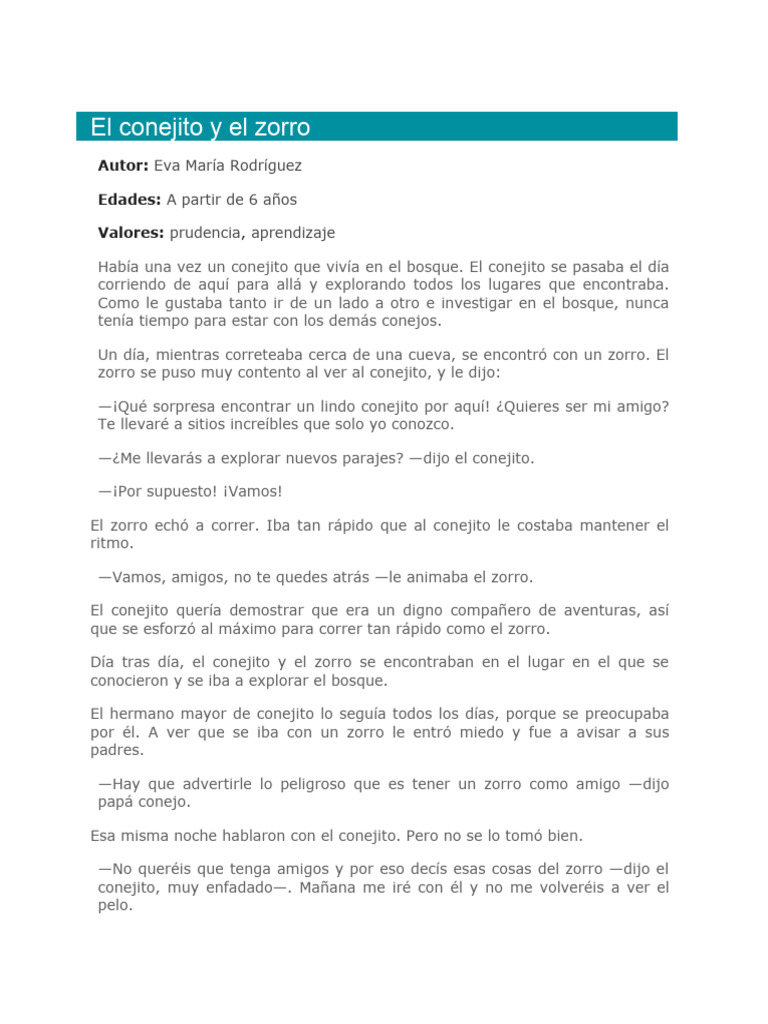 El conejito y el zorro | PDF