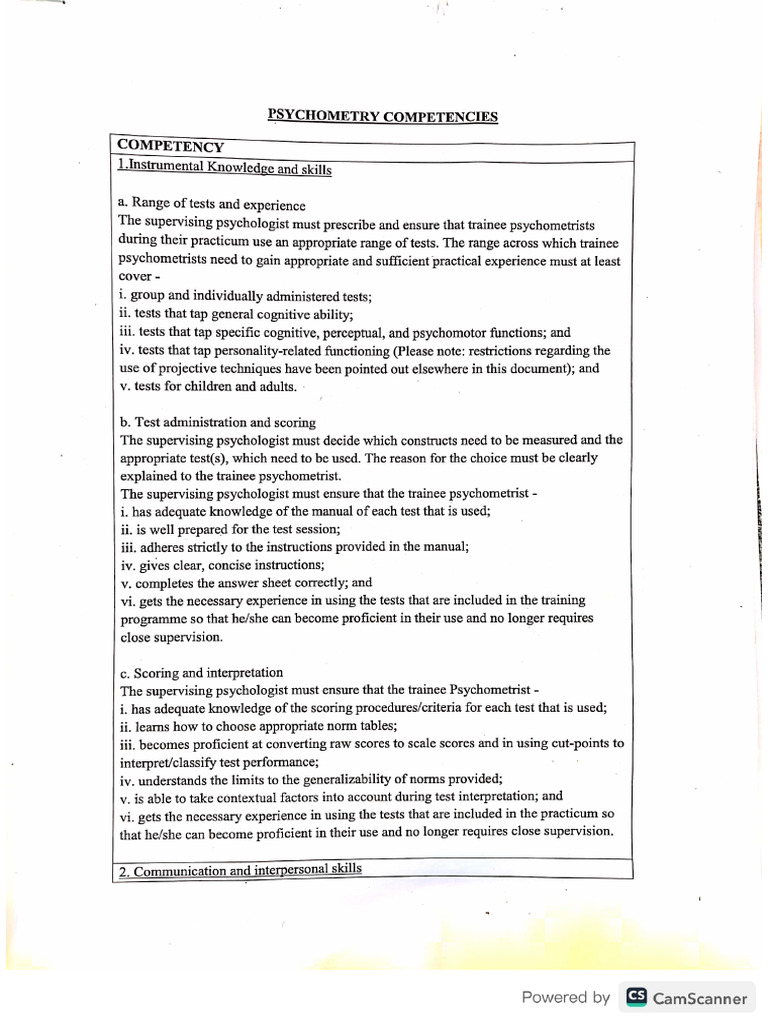 Psychometry Competencies | PDF