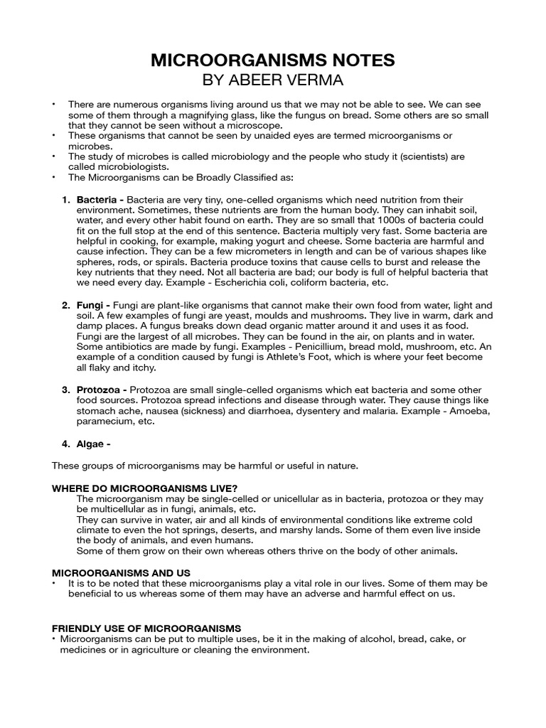Bio Review Notes Microorganisms Class 8 | PDF | Food Preservation ...