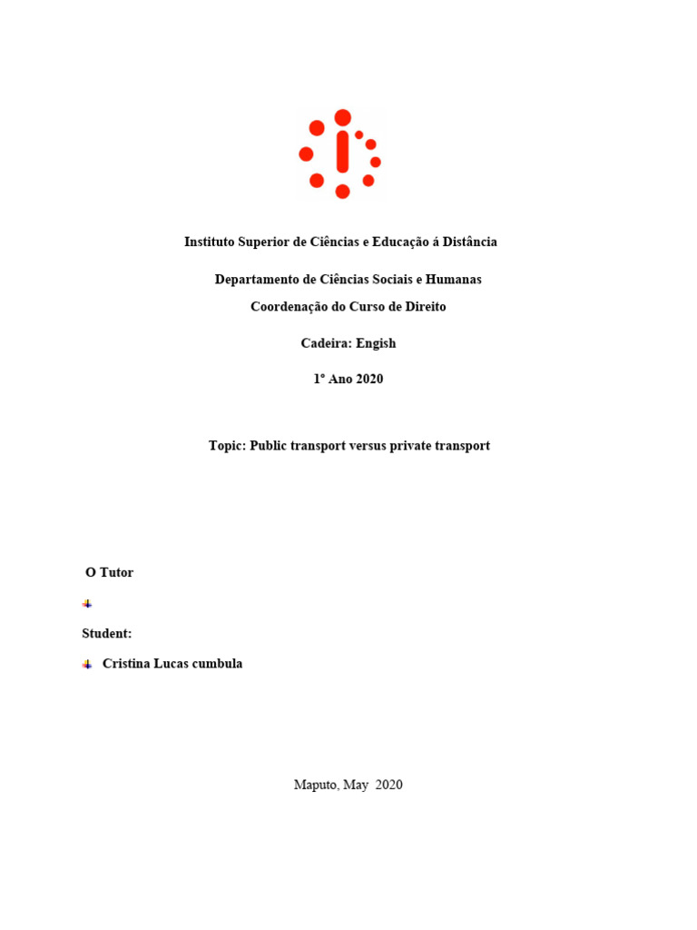 English assignment (Public transport versus private transport) | PDF ...