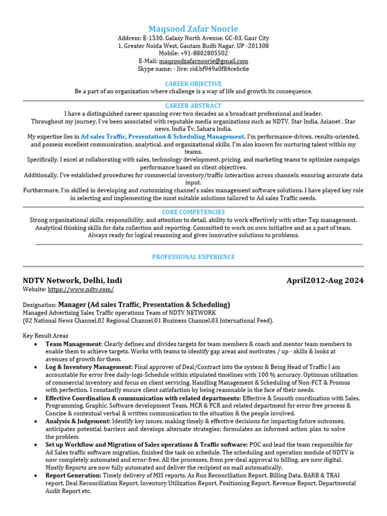 M Zafar Resume | PDF | Sales | Inventory
