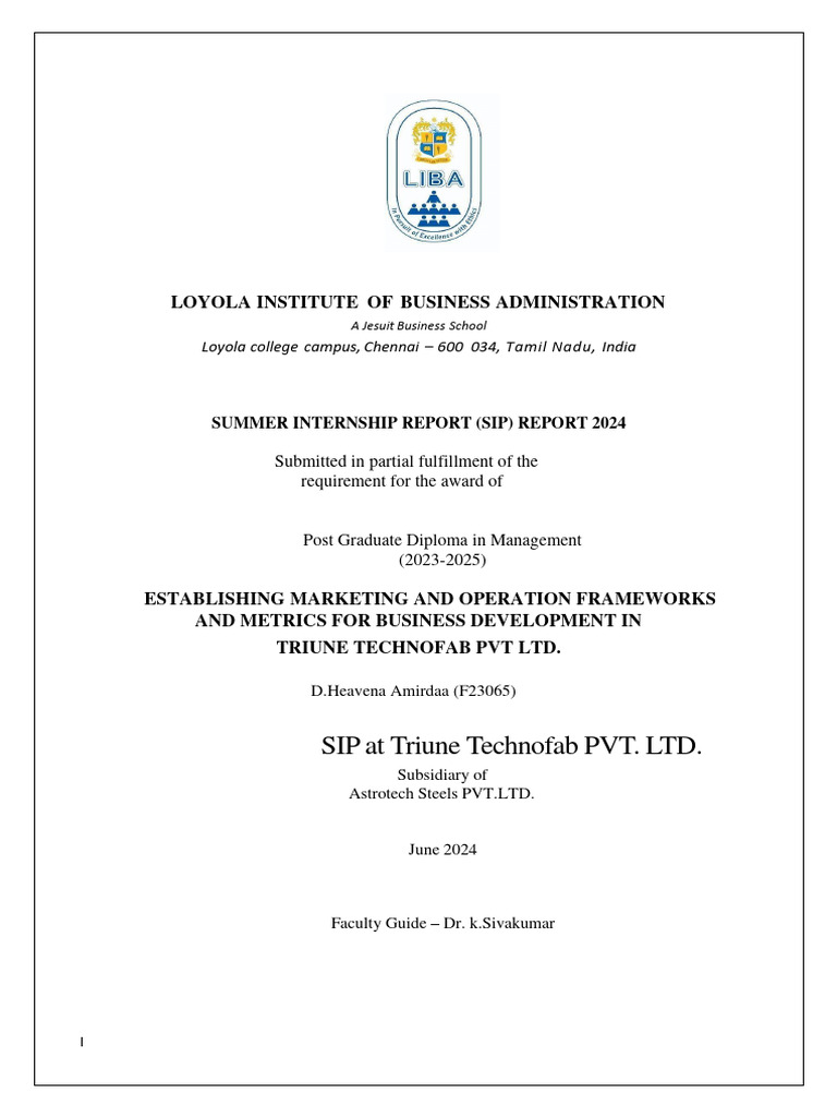 Sip Final Report (Part1) | PDF | Business