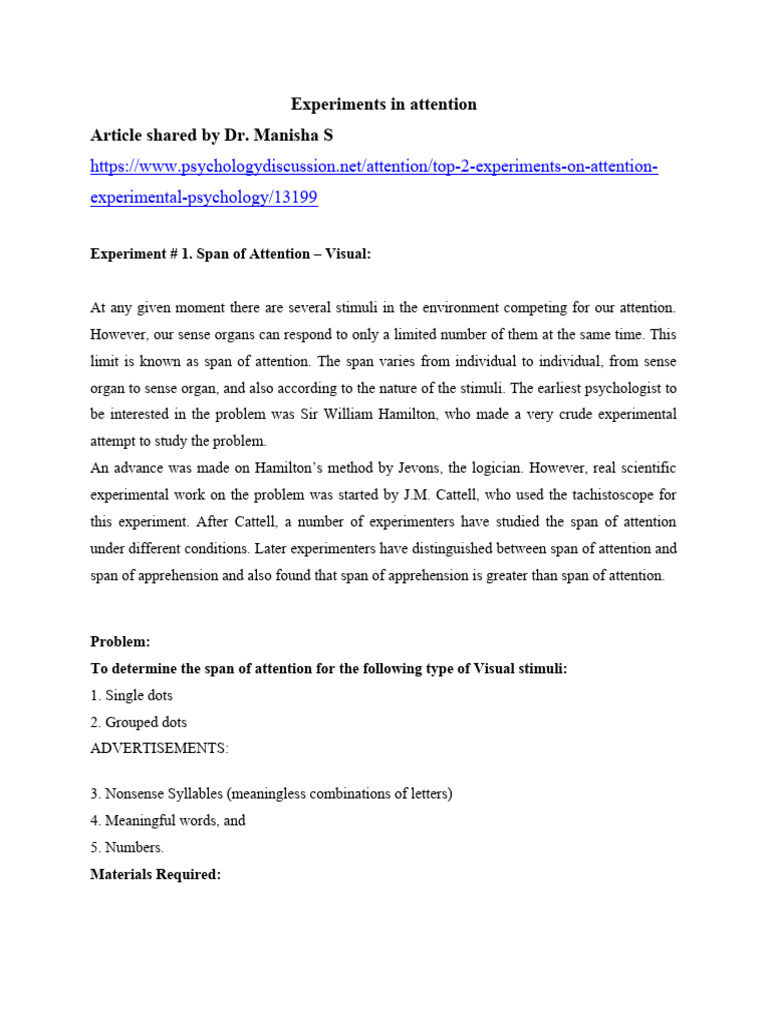 Experiments In Attention Pdf Attention Experiment