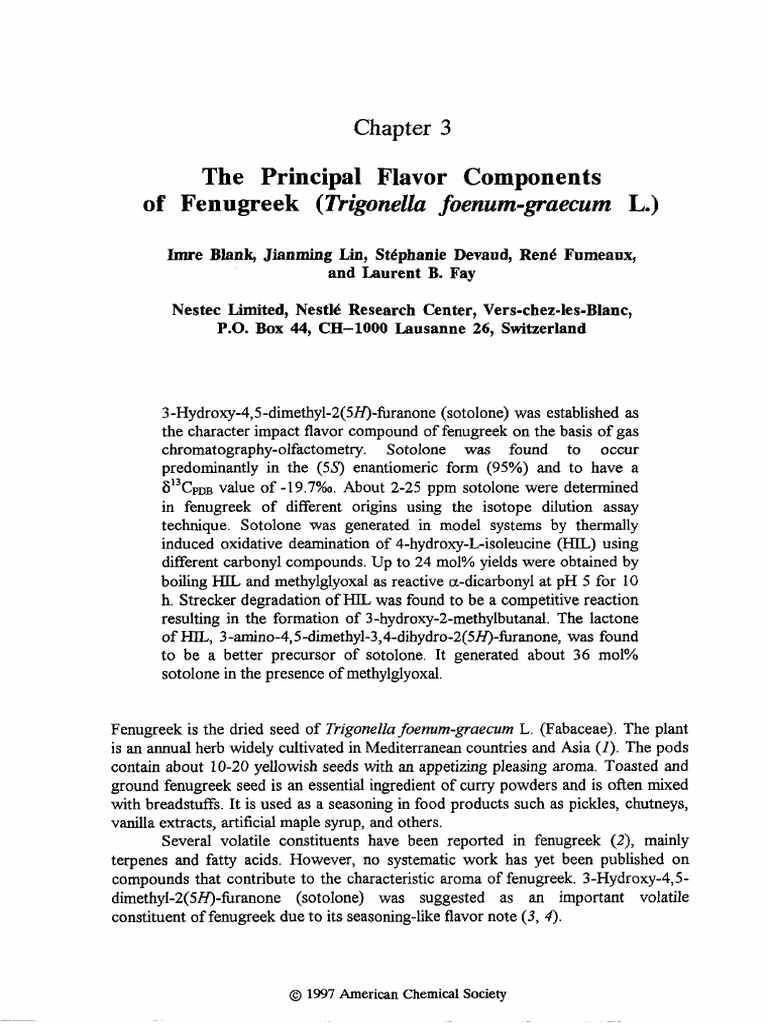 Fenugreek Flavor: Sotolone Analysis | PDF | Mass Spectrometry | Gas ...